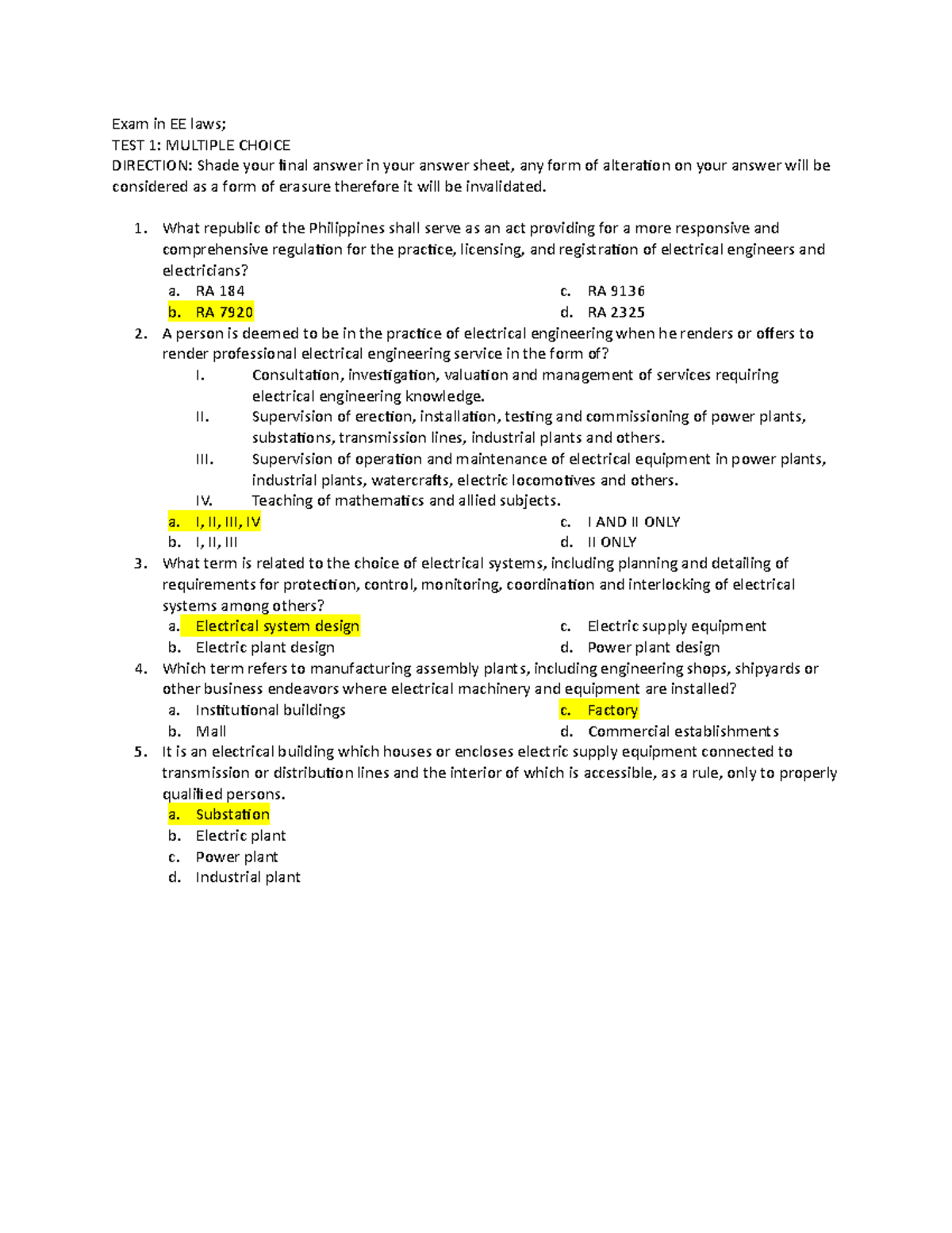Questions ON RA 7920 AND REVIEWER - Electrical Engineering - University ...