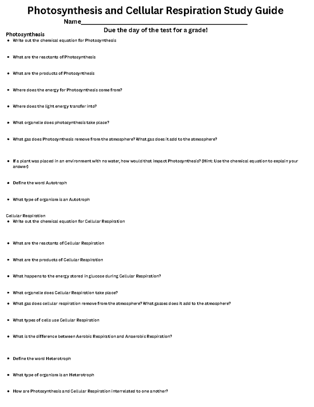 Unit 3 Study Guide: Photosynthesis & Cellular Respiration Insights ...