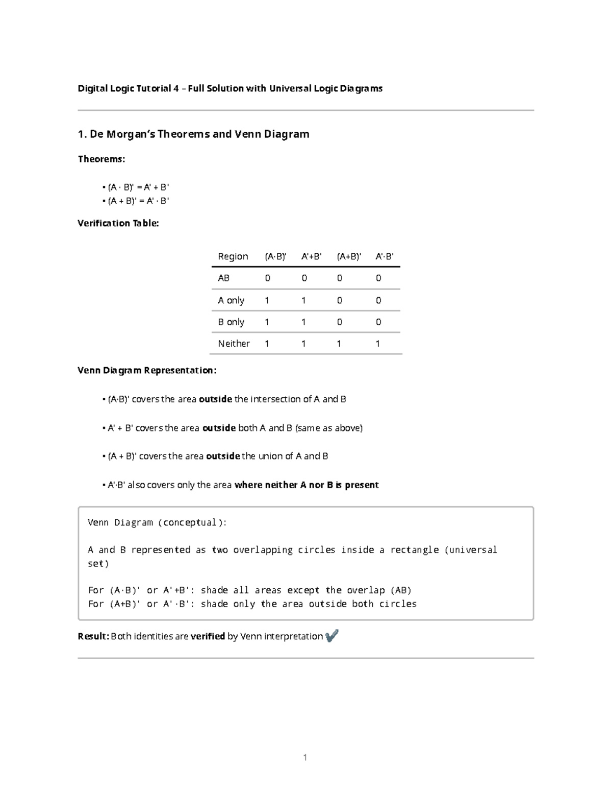 Digital Logic Tutorial 4: Full Solutions & Universal Diagrams - Studocu