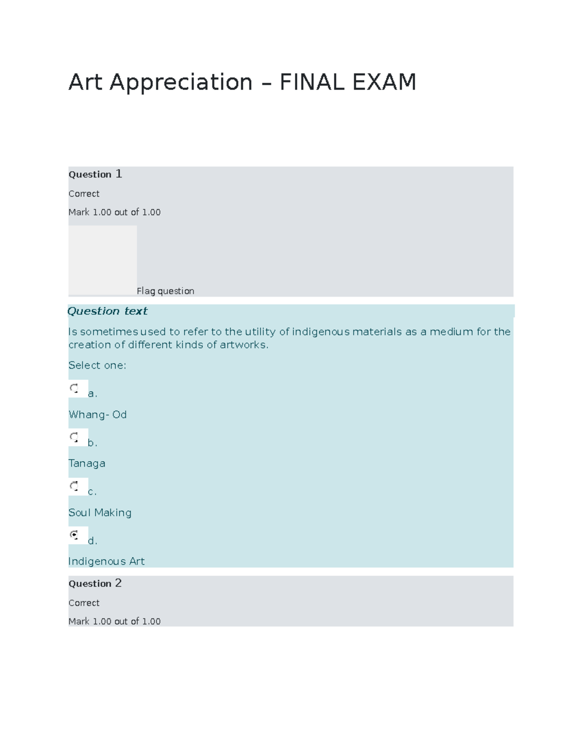 Art Appreciation (ART203) - Final Exam Review Questions and Answers ...