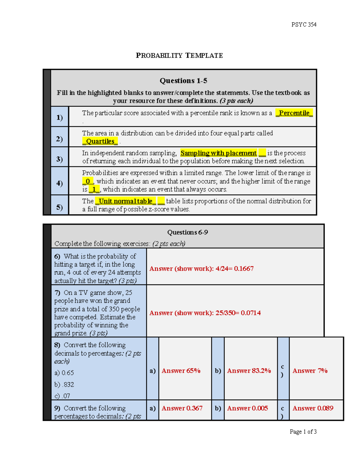 PSYC 354 Probability Template with Exercises and Definitions - Studocu