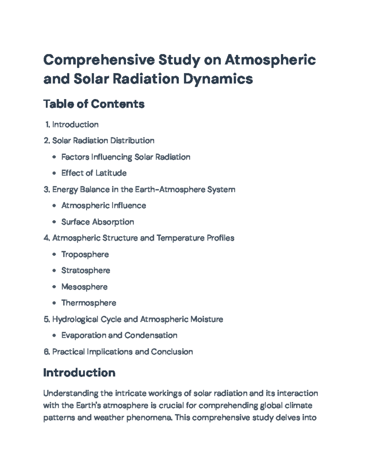 Comprehensive Study on Atmospheric and Solar Radiation Dynamics (SCI101 ...