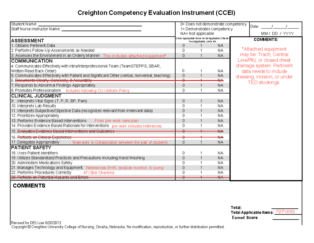 final simulation check off - Creighton Competency Evaluation Instrument ...