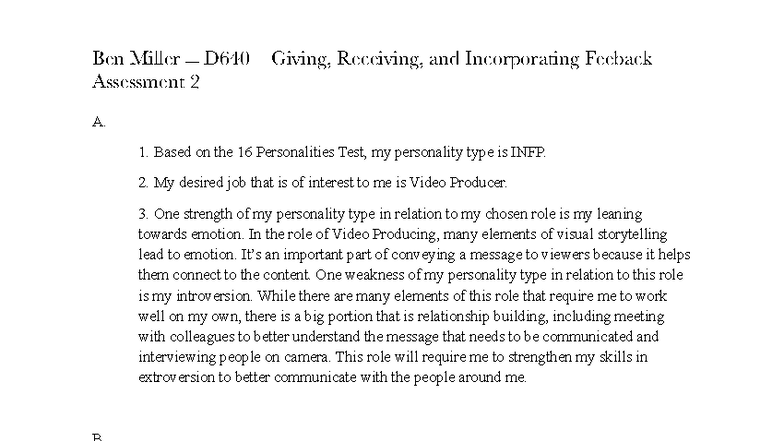 Ben Miller D640 Assessment 2 - Ben Miller — D640 – Giving, Receiving ...