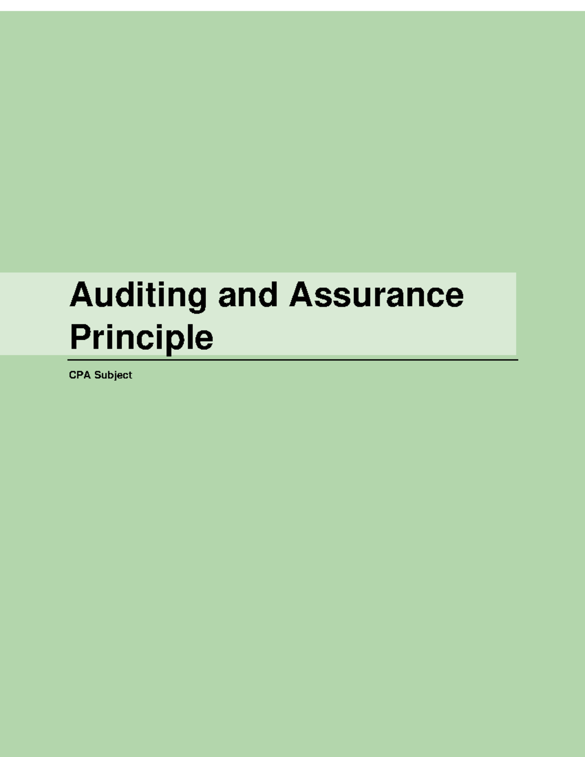 Auditing And Assurance Principle Lecture Notes Auditing And Assurance Principle Cpa Subject