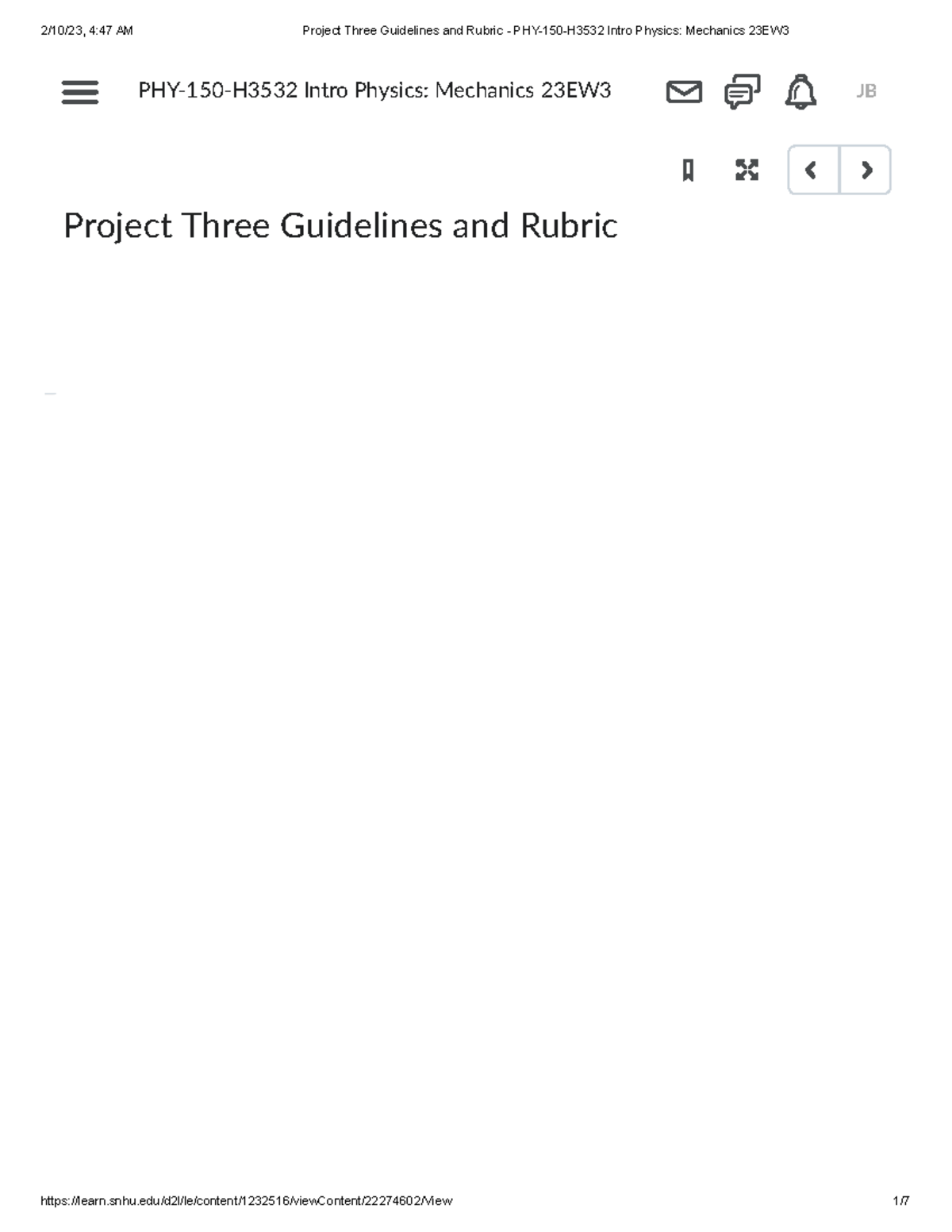 Project Three Guidelines and Rubric - PHY-150-H3532 Intro Physics ...