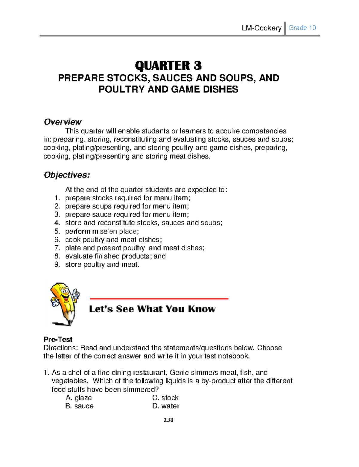 TLE-10 Cookery 10: Stocks, Sauces & Soups Learning Module - 3rd Quarter ...