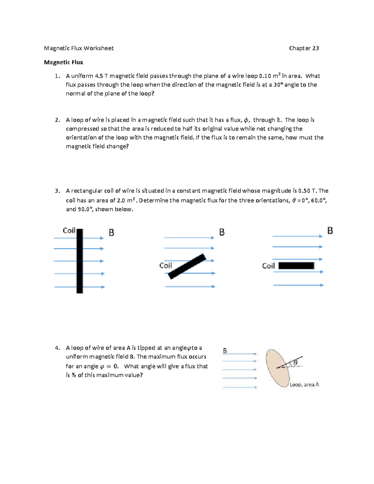 Magnetic Flux Worksheet - Physics Ch 23-2 Exam Practice - Studocu
