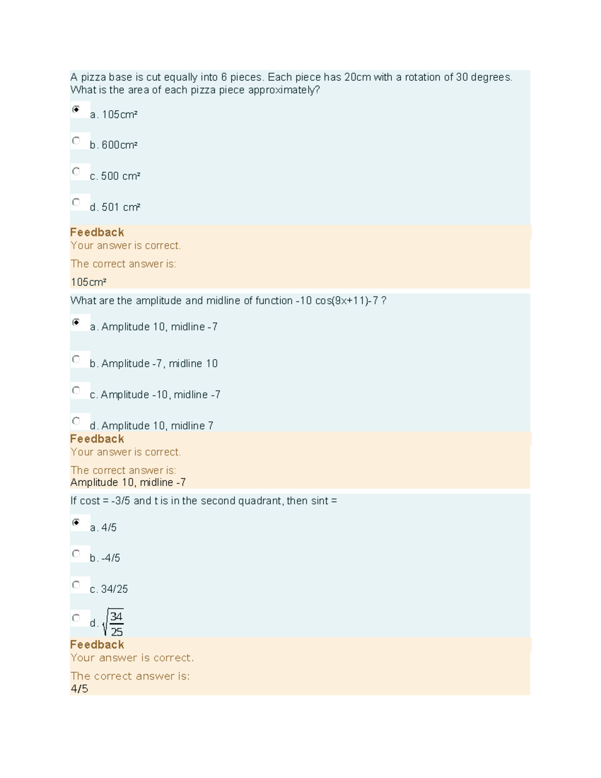 MATH 1201 Self-Quiz on Trigonometry and Area Calculations - Studocu