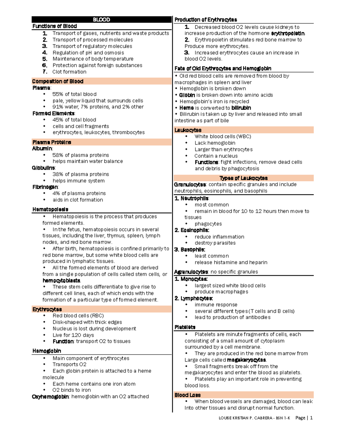 Anaphy 101: Blood Composition, Functions, and Clotting Mechanisms - Studocu