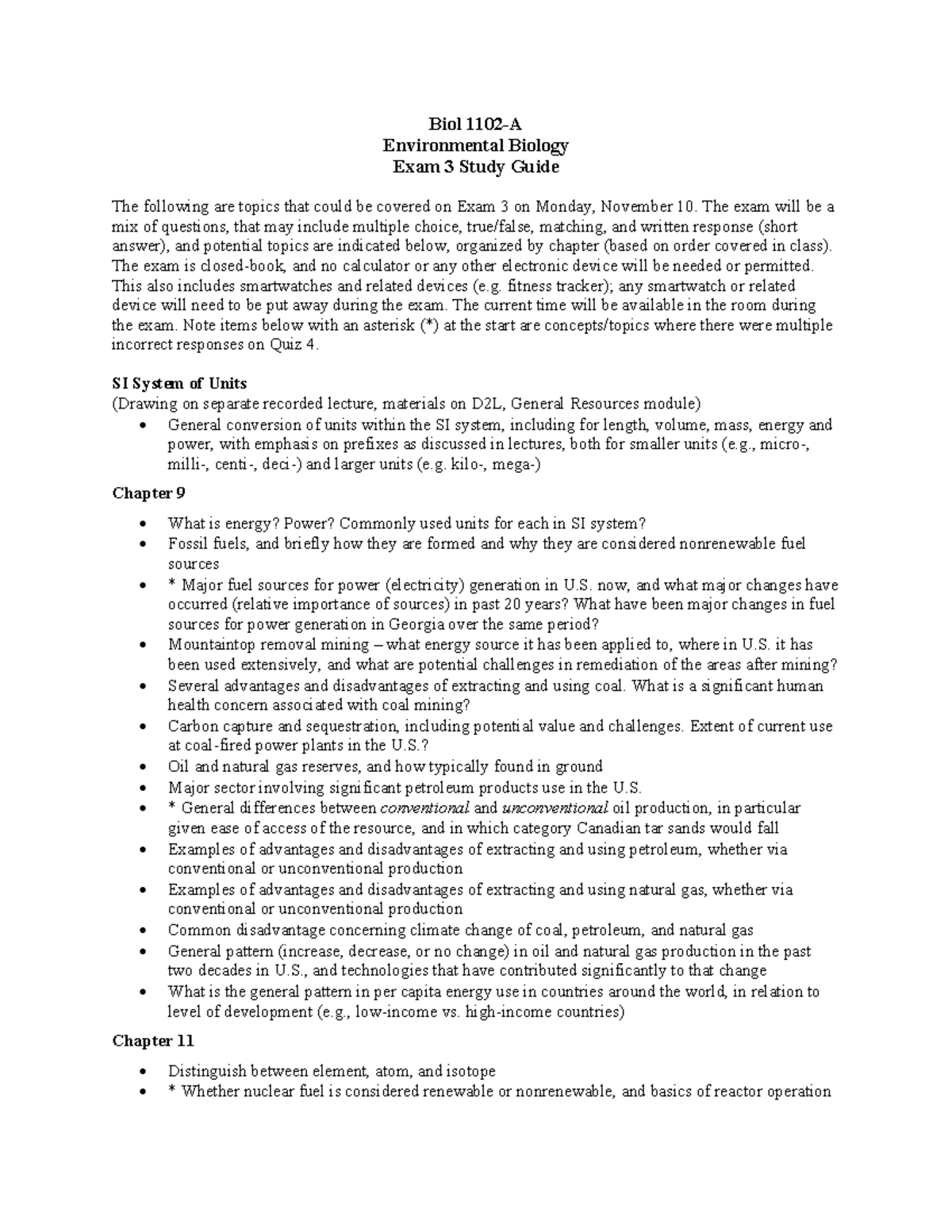 Biol 1102-A Environmental Biology Exam 3 Study Guide - Studocu