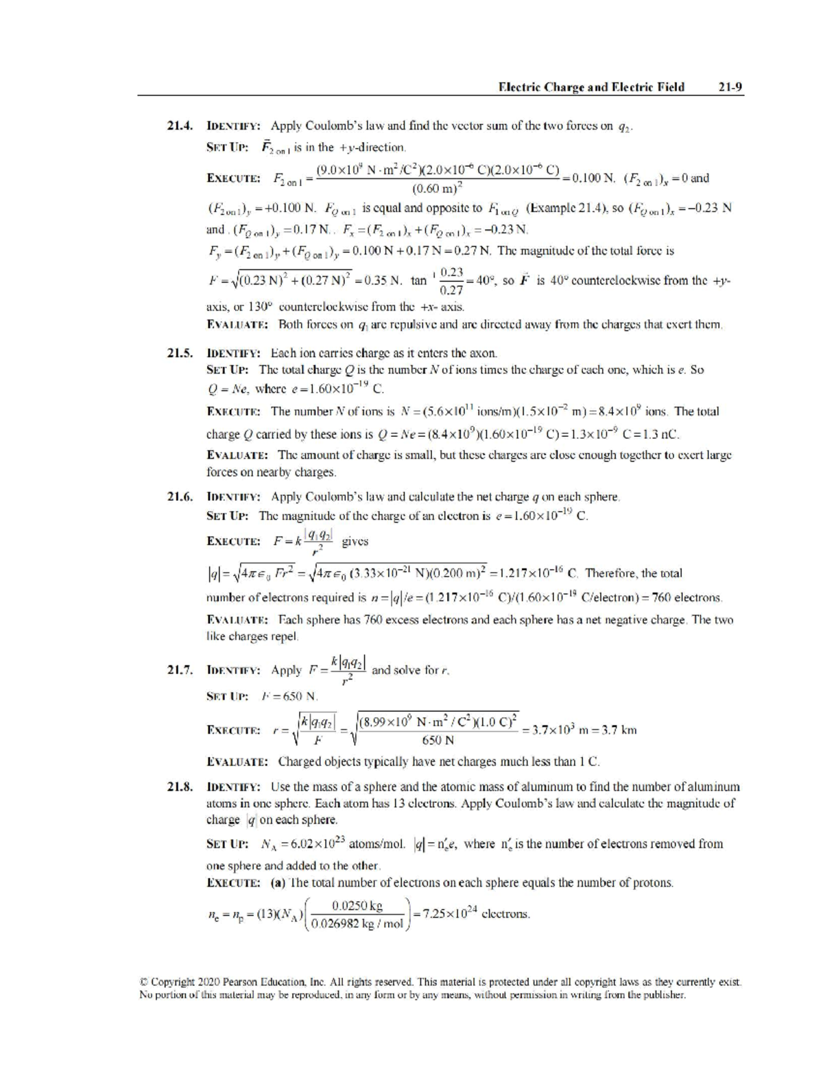 Electric Charge and Electric Field: Solutions for University Physics 21 ...