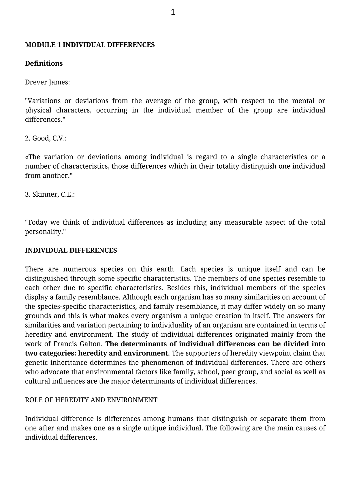 Individual DIFF - MODULE 1 INDIVIDUAL DIFFERENCES Definitions Drever ...