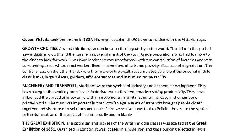 Appunti inglese quinta superiore - Queen Victoria took the throne in ...