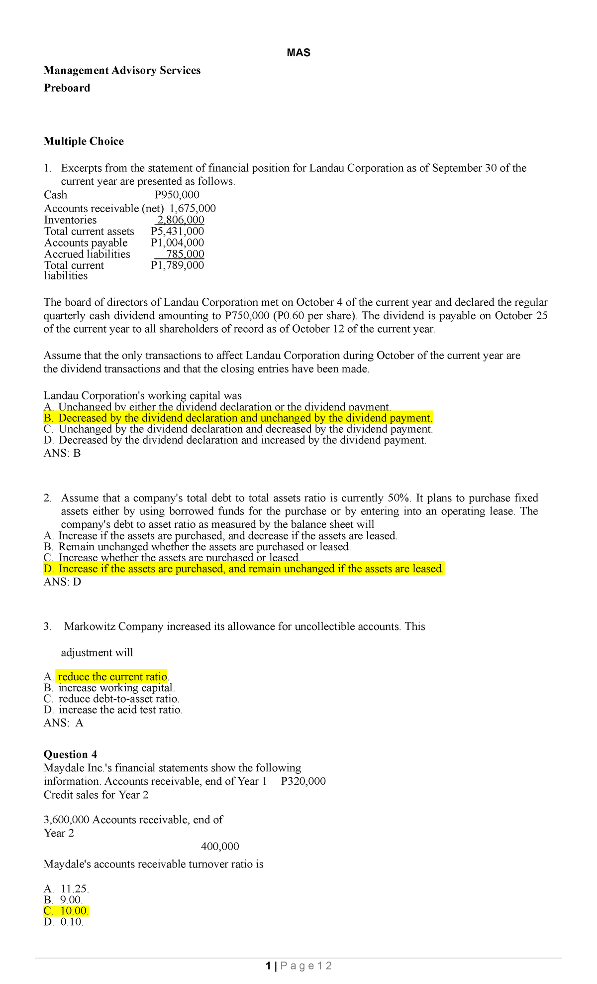 Management Advisory Services Pre-Board Review: Exam Strategies ...