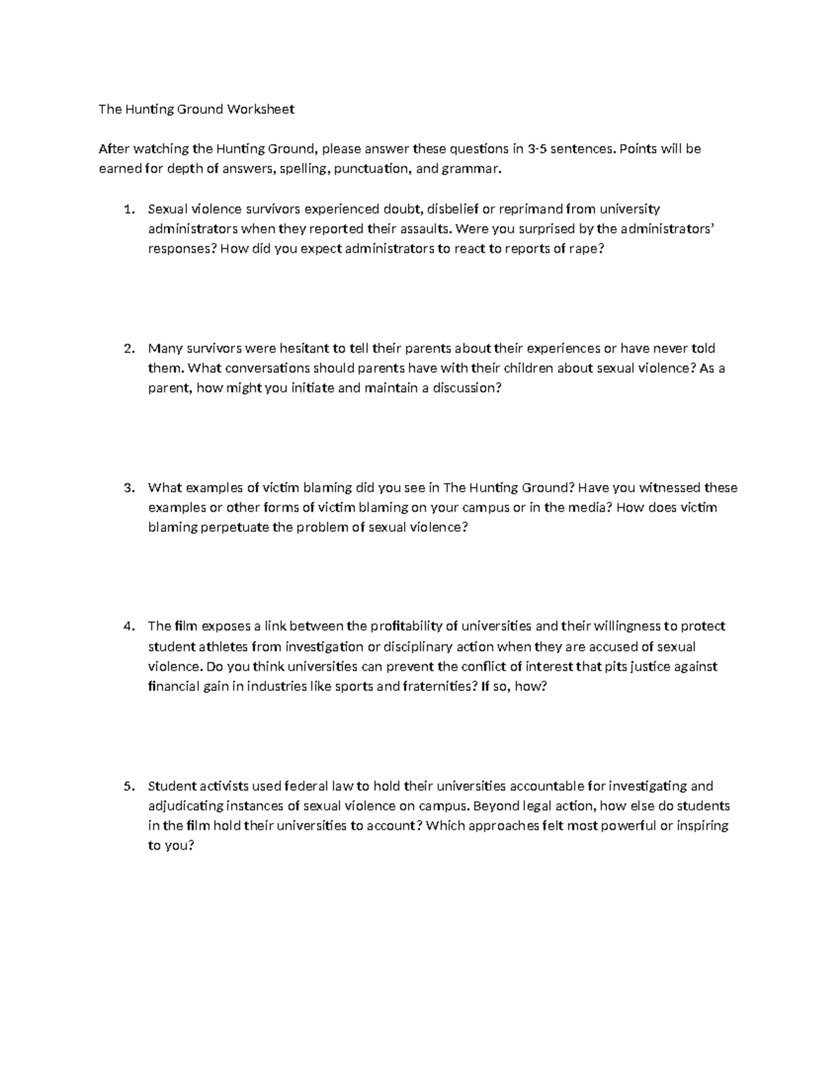 HUNT 101: Hunting Ground Worksheet & Reflection Questions - Studocu