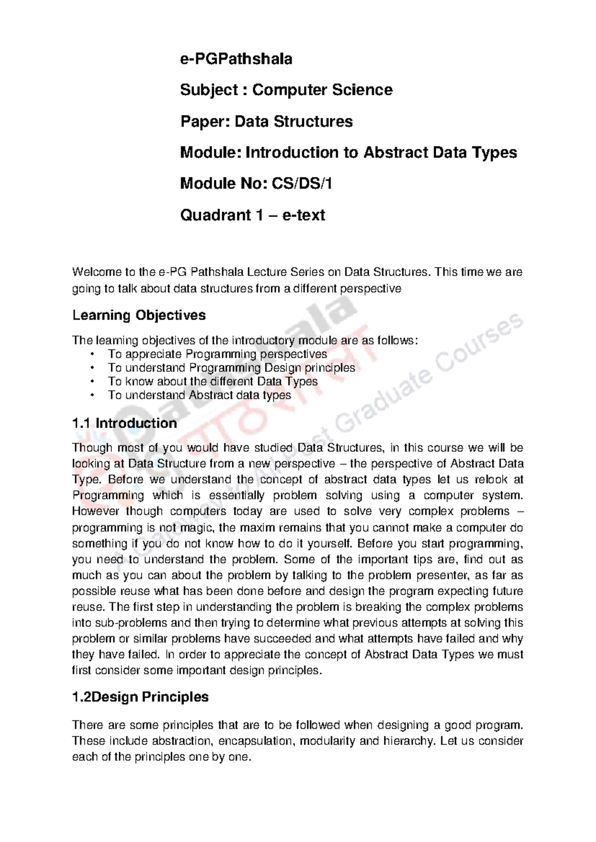 Data Structures (CS101): Introduction to Abstract Data Types and Lists - Studocu