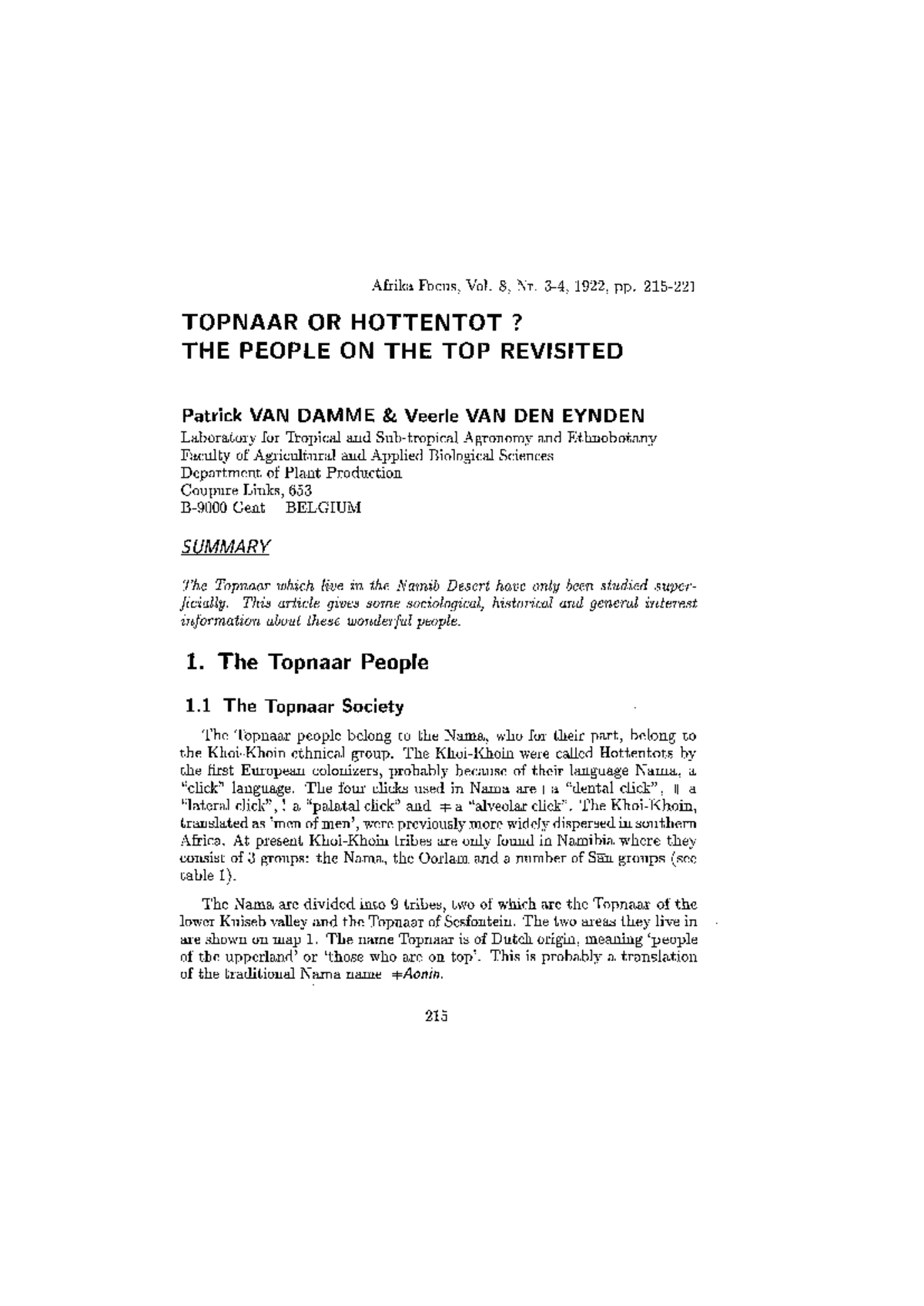 The Topnaar - Notes - Afrika Focus, Vol. 8, Nr. 3-4, 1922, p p. 215- T ...