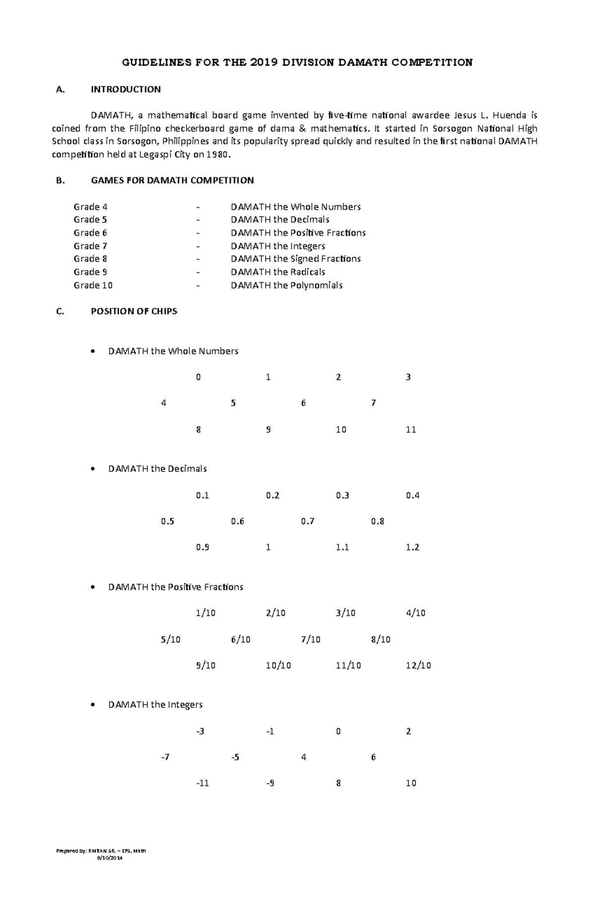 Revised DAMATH Guidelines for 2019 Competition - Studocu