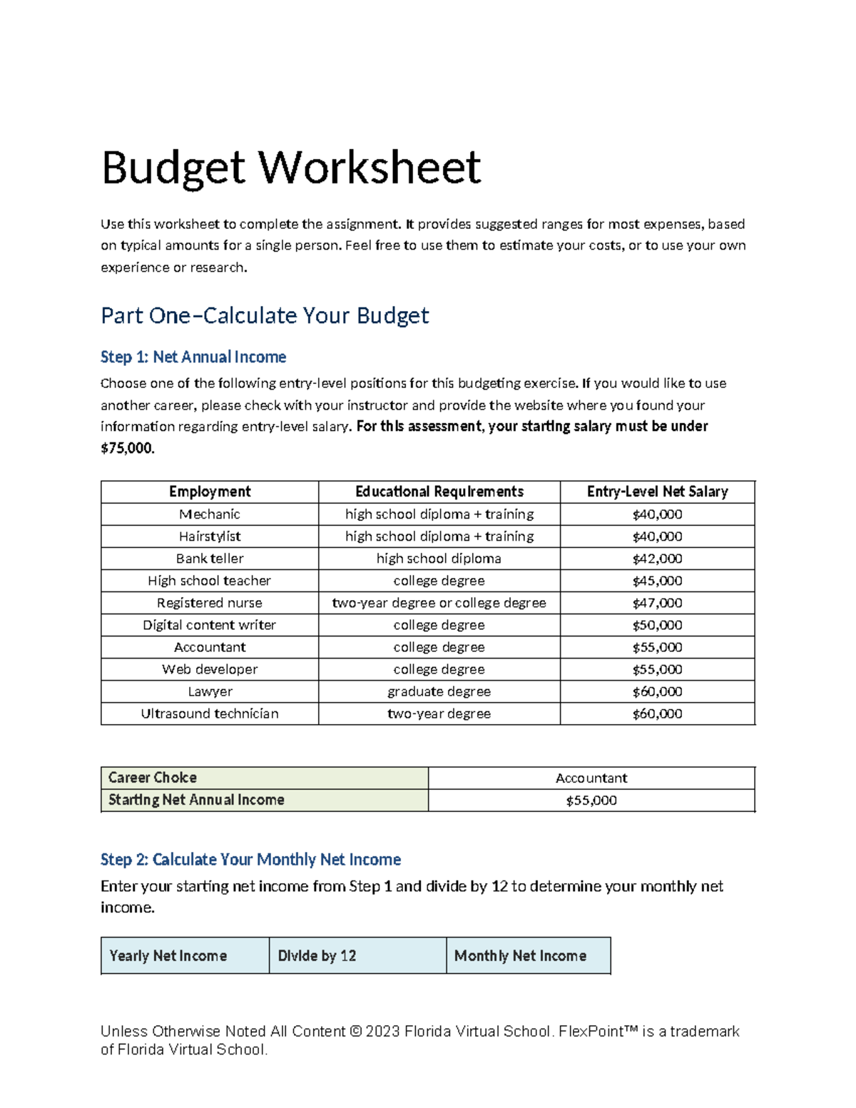 Budget Worksheet for Personal Finance Assignment - Studocu