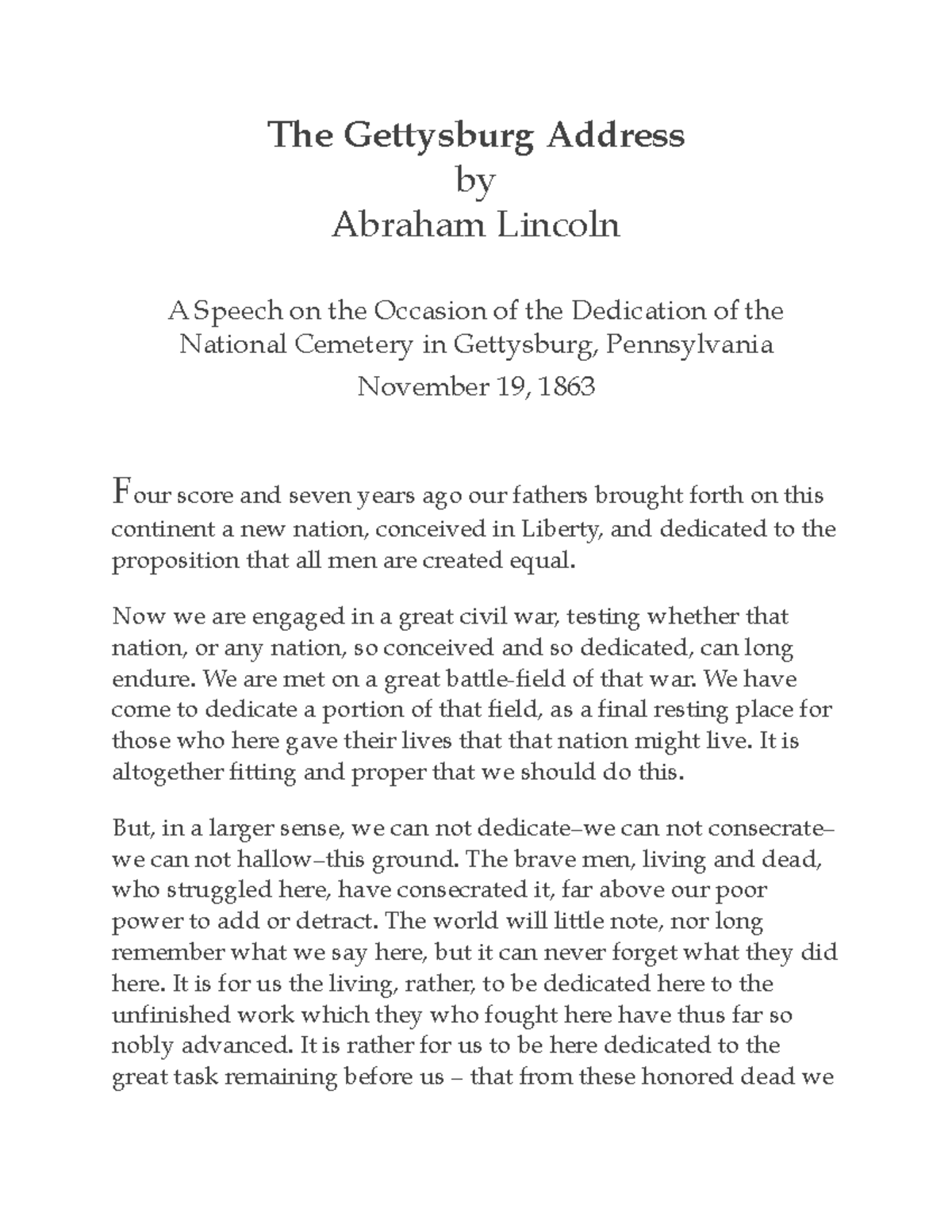 A-LINCOLN-ANTHOLOGY-003: The Gettysburg Address Analysis - Studocu