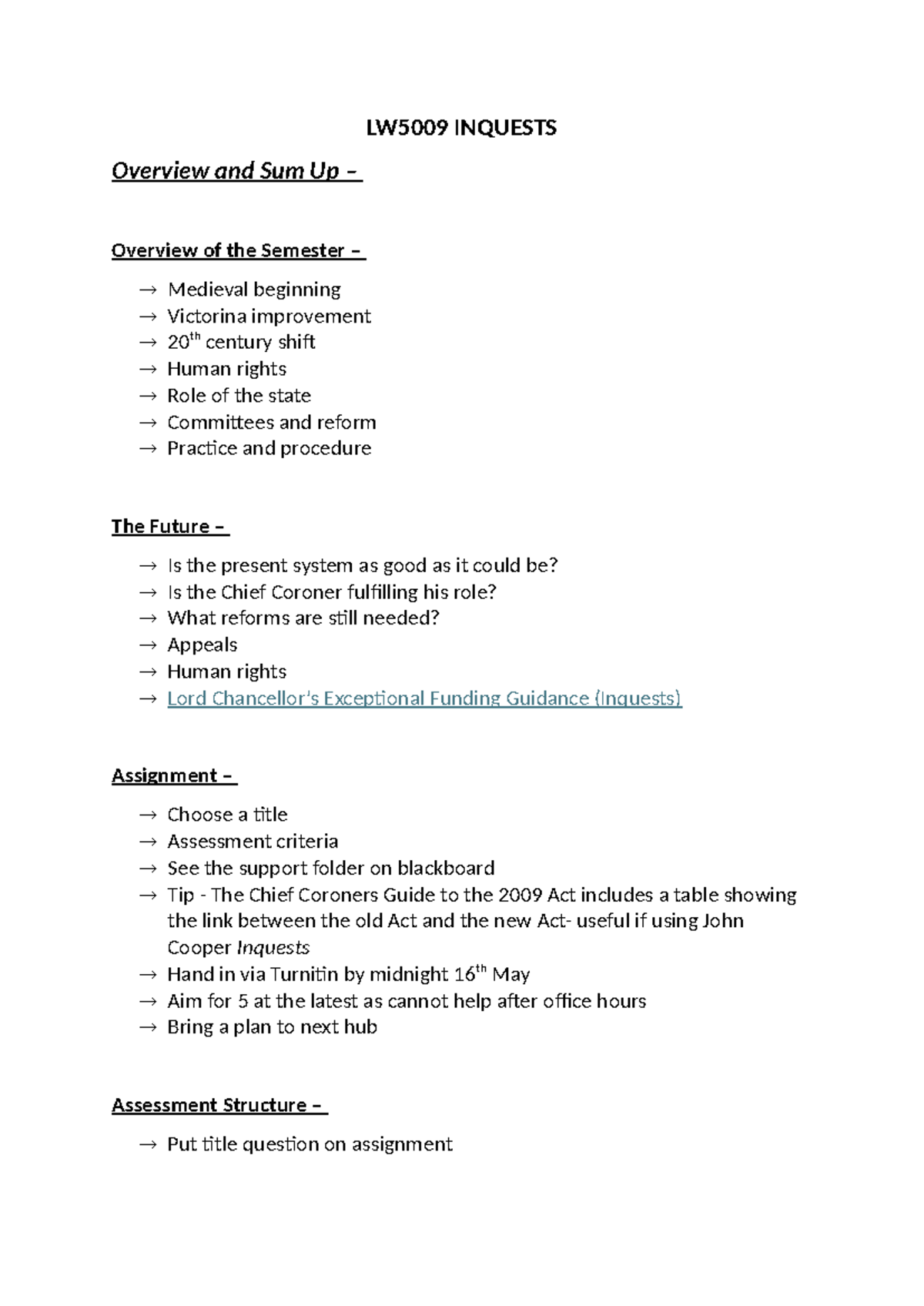 LW5009 INQUESTS: Overview, Key Issues, and Future Directions - Studocu