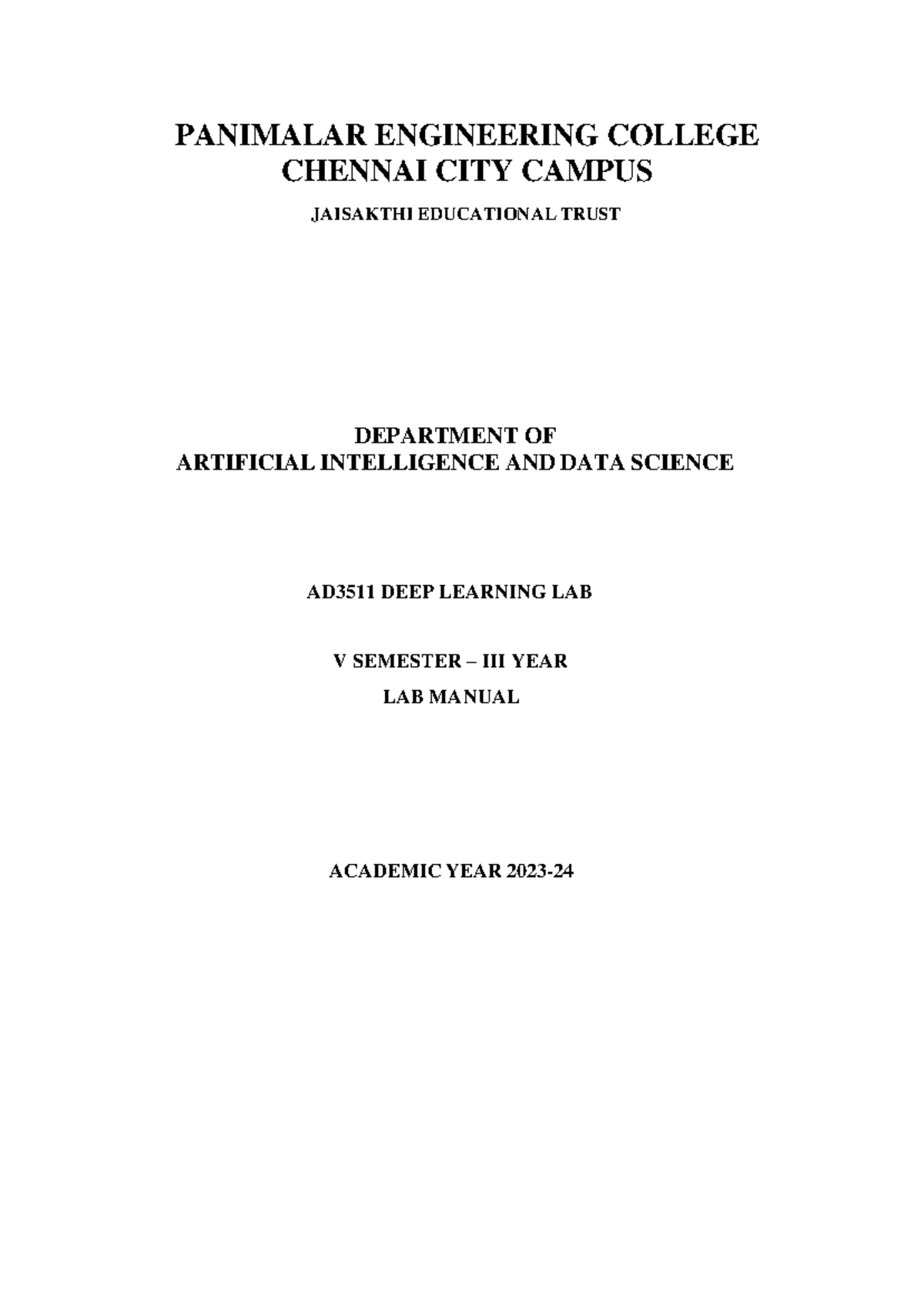 AD3511 Deep Learning Lab Manual - Experiments and Implementation Guide ...