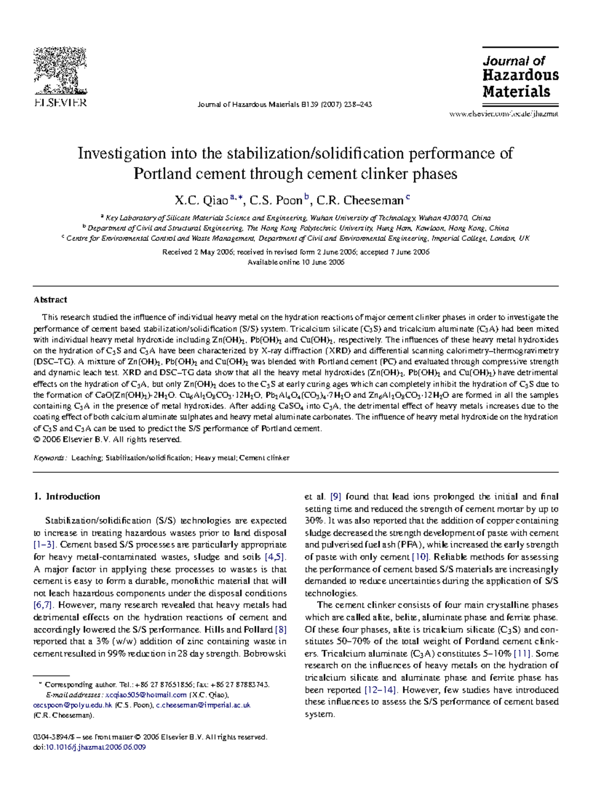 Investigation into the stabilization sol - Journal of Hazardous ...