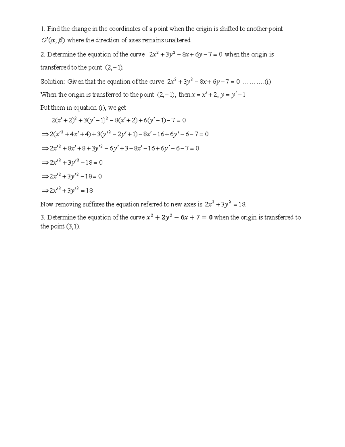 Geometry 1: Coordinate Changes & Curve Equations with Origin Shift ...