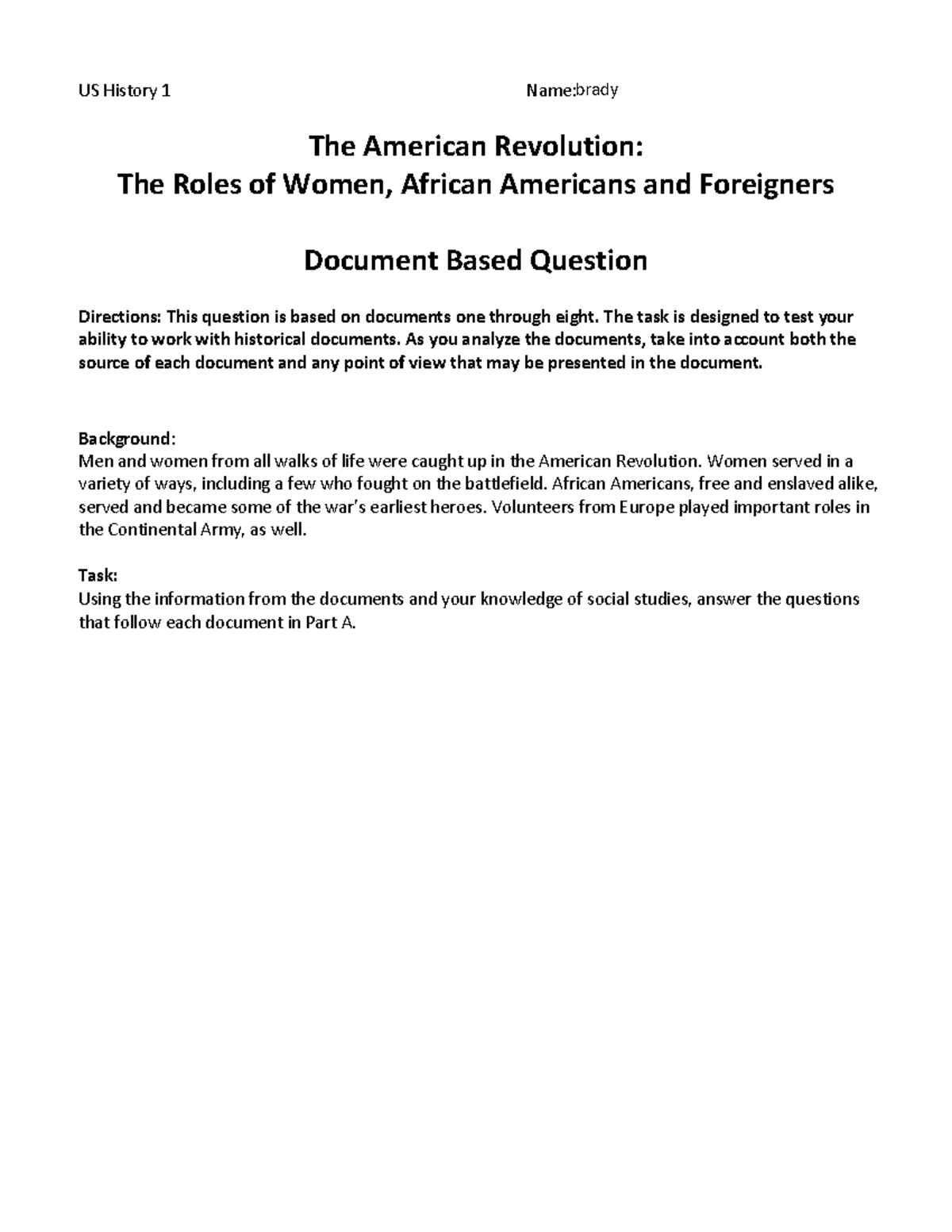 american revolution dbq women african americans foreigners - US History ...