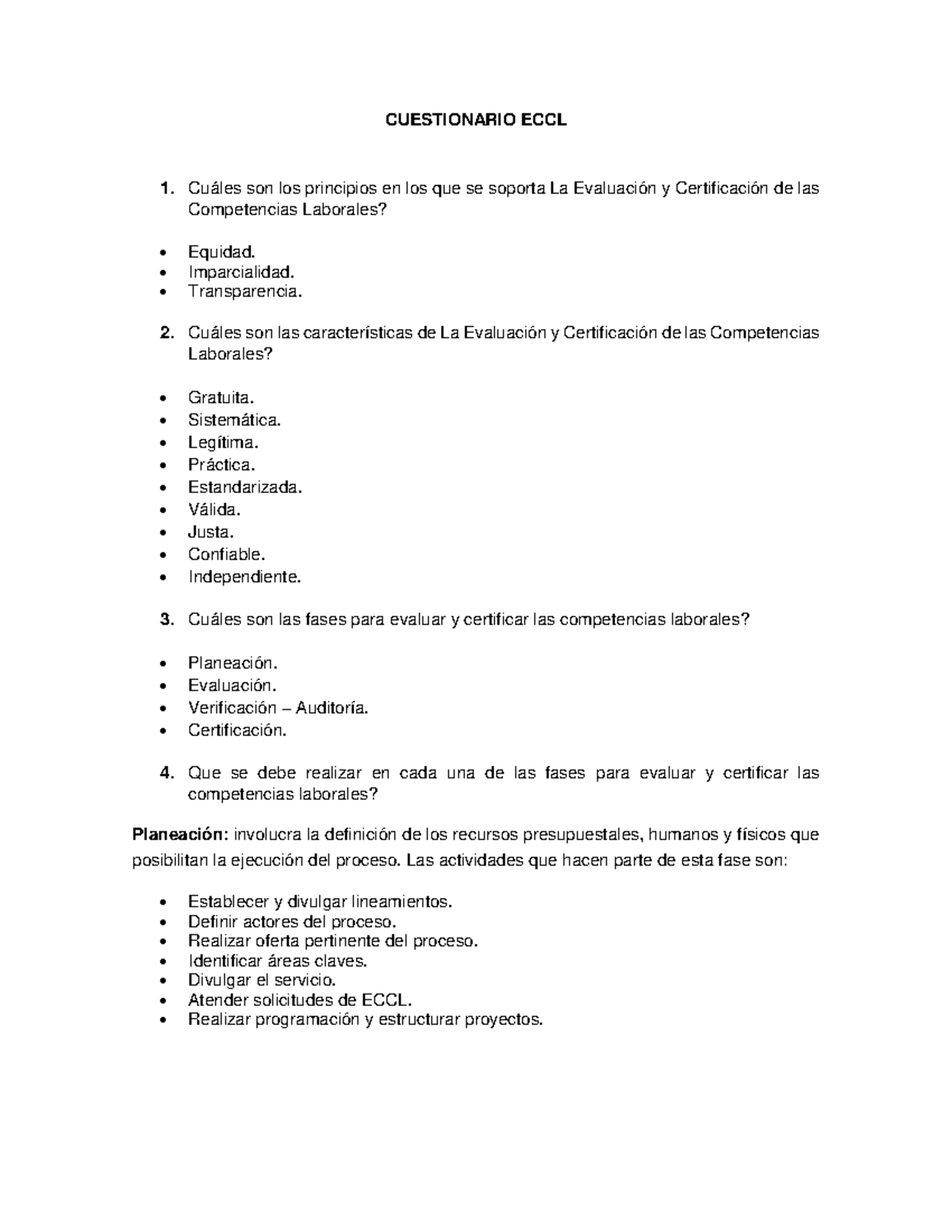 Cuestionario ECCL: Evaluación y Certificación de Competencias Laborales ...