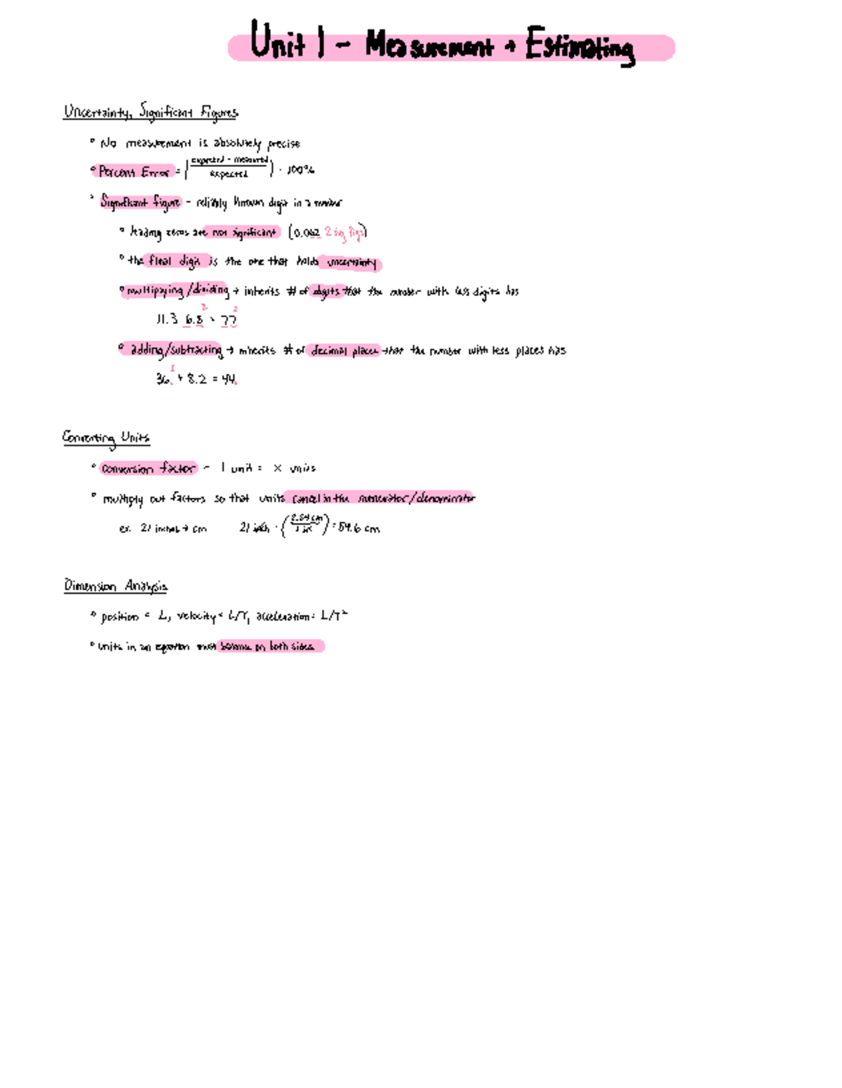 Unit 1 Physics Notes: Uncertainty, Measurement, and Momentum Concepts ...