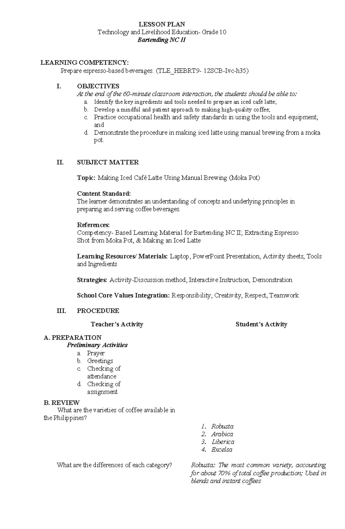 Lesson Plan. JHS. May Ladia - LESSON PLAN Technology and Livelihood ...