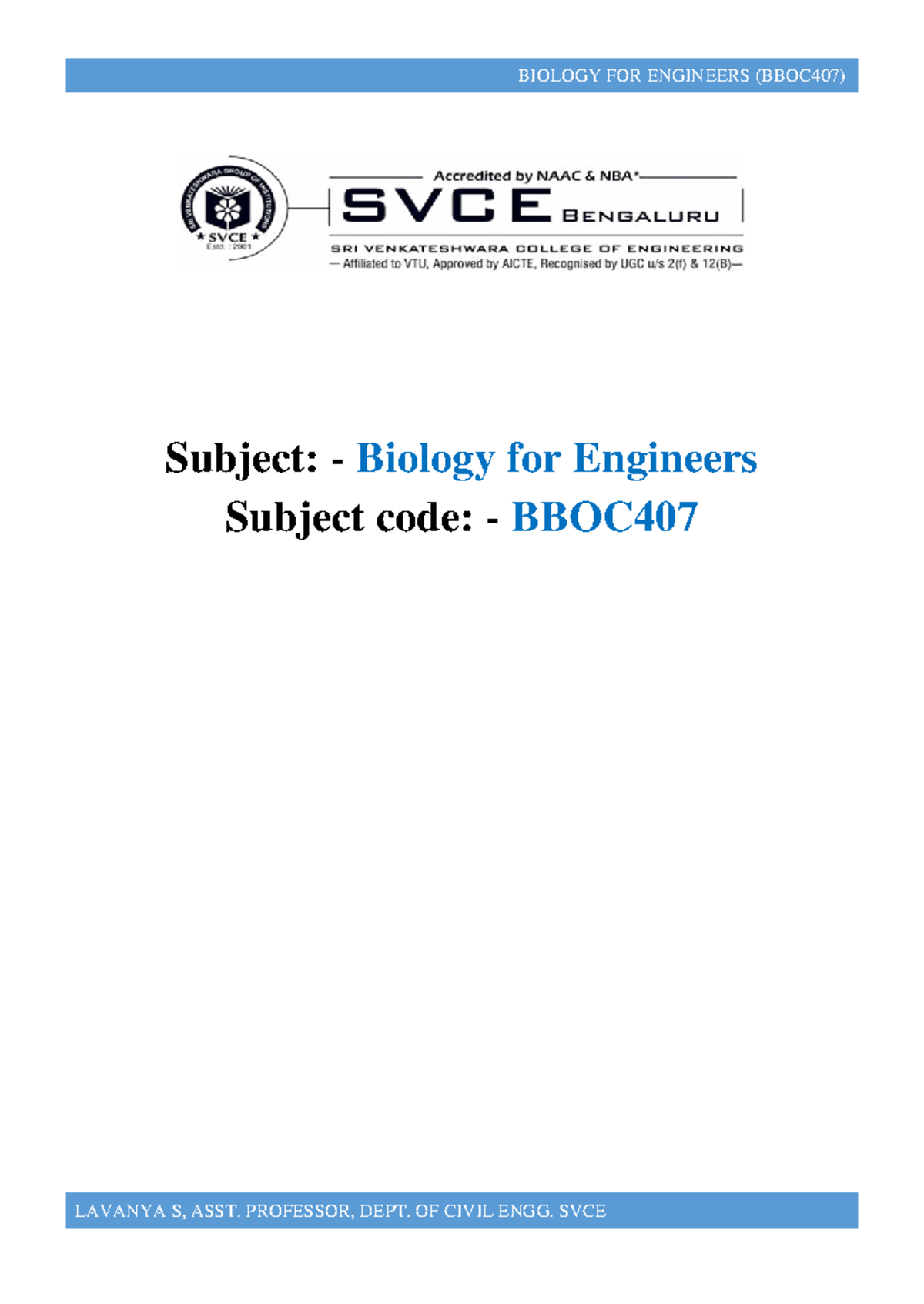 BBOC407 - Module 1: Comprehensive Biology Notes for Engineers - Studocu