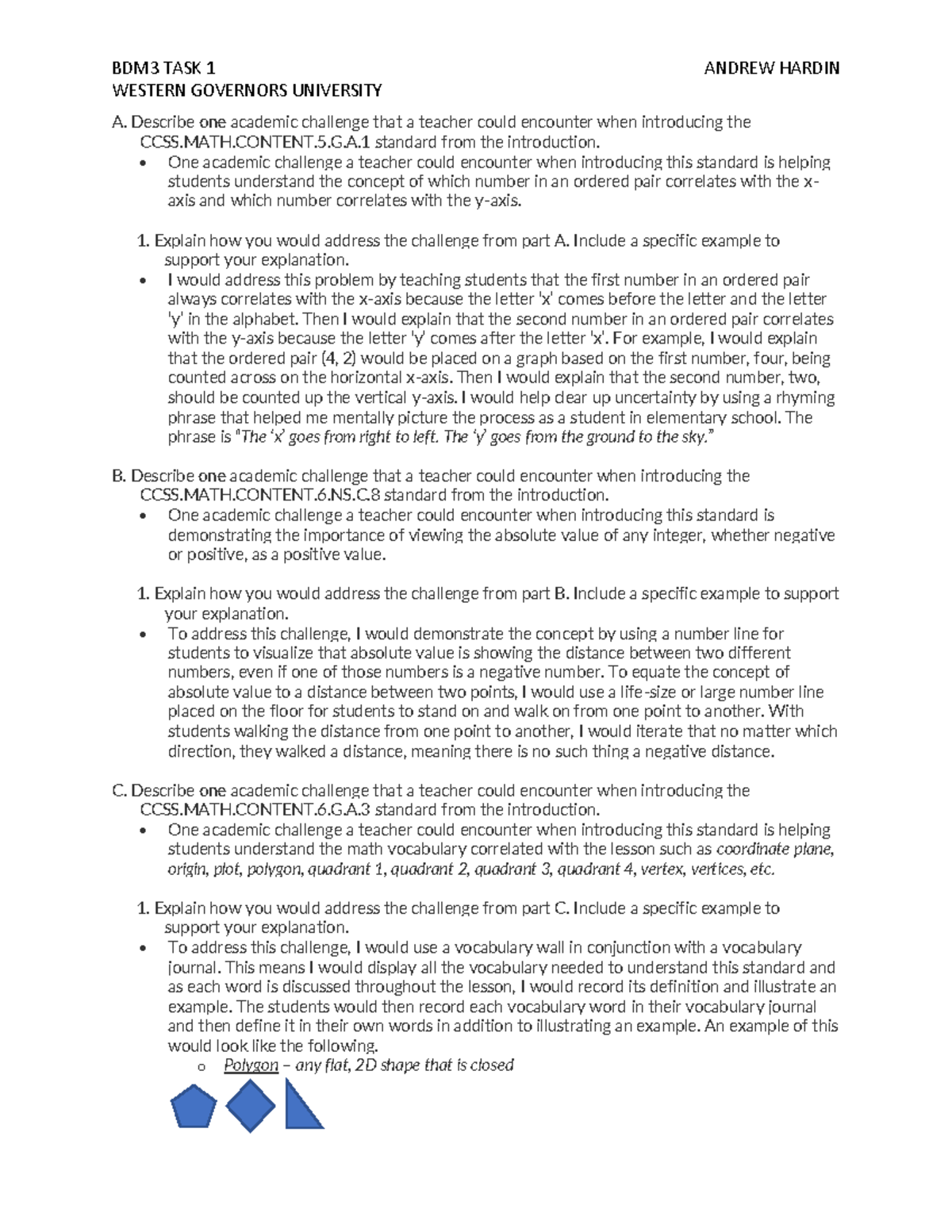 BDM3 - Task 1: Addressing CCSS Math Standards in Teaching Strategies ...