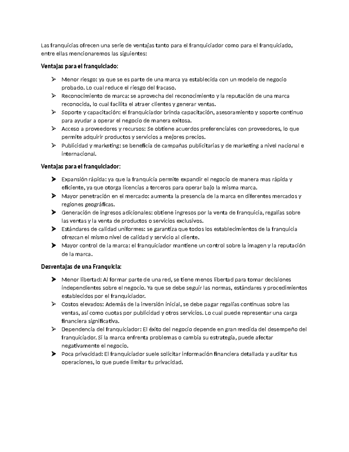 Ventajas y Desventajas de las Franquicias: Guía Completa - Studocu