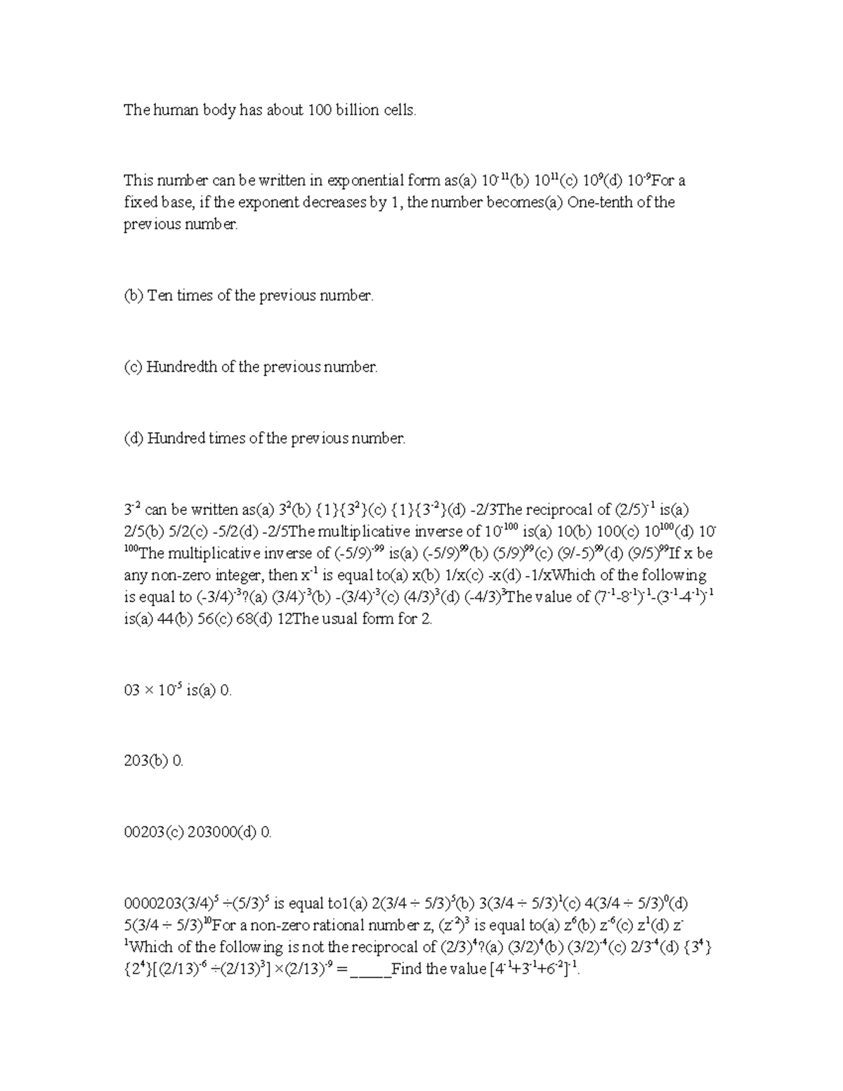 Chapter 10 Exponents Notes (Course Code: 101) - Studocu