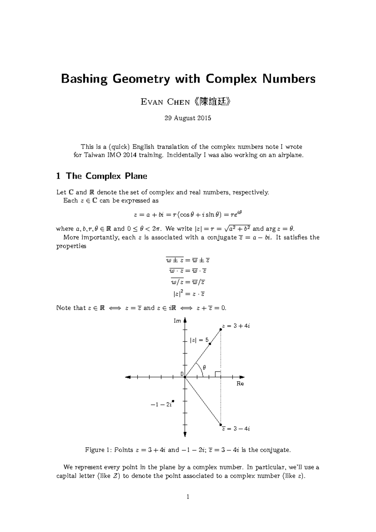 Bashing Geometry with Complex Numbers: Complex Analysis Notes for Math ...