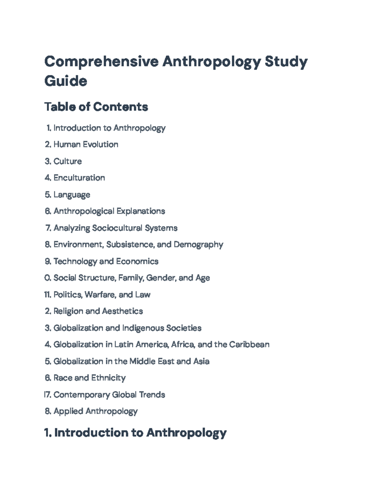 Comprehensive Anthropology Study Guide for Introductory Course ...