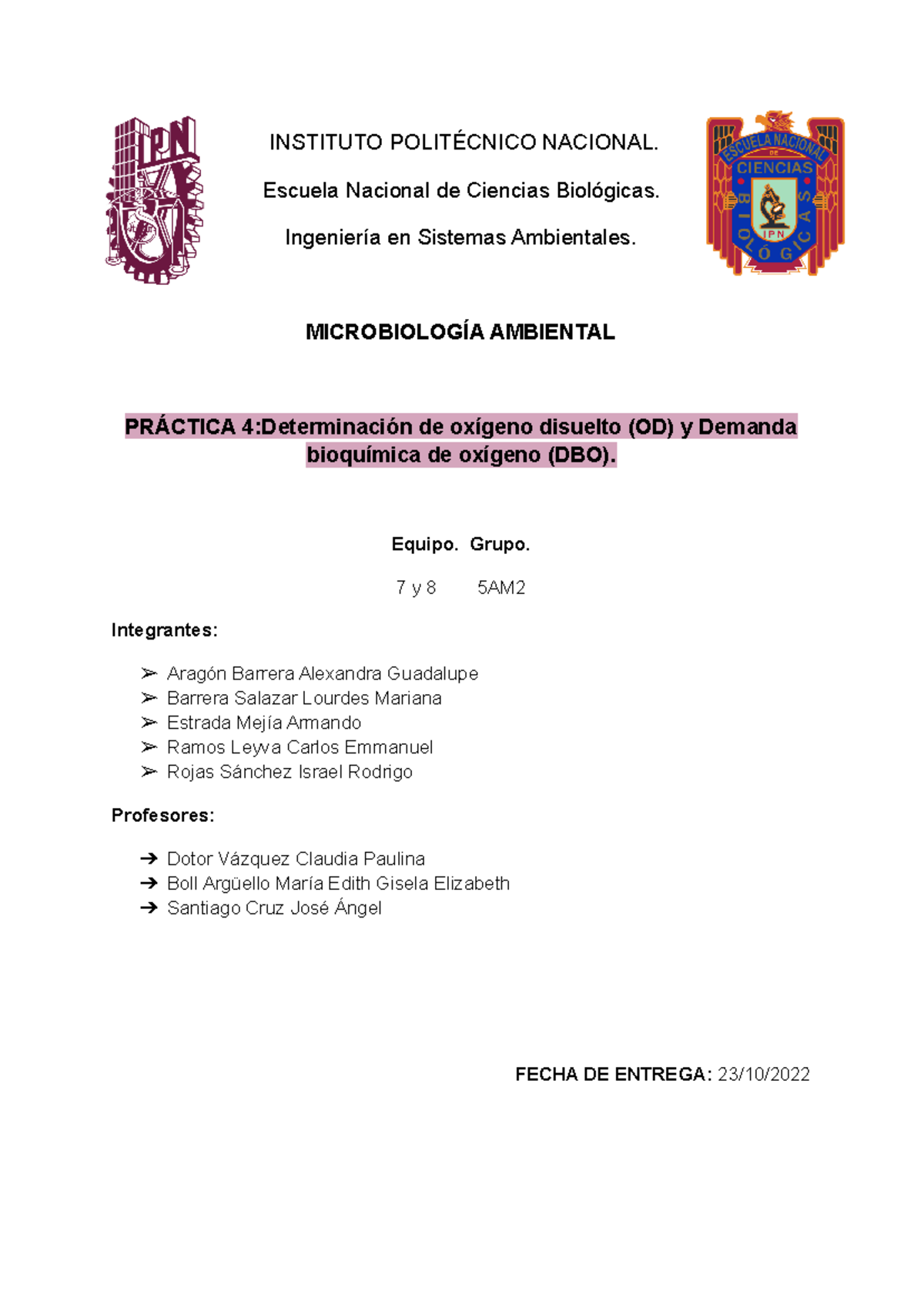 P4. OD y DBO5: Práctica de Microbiología sobre Oxígeno Disuelto y ...