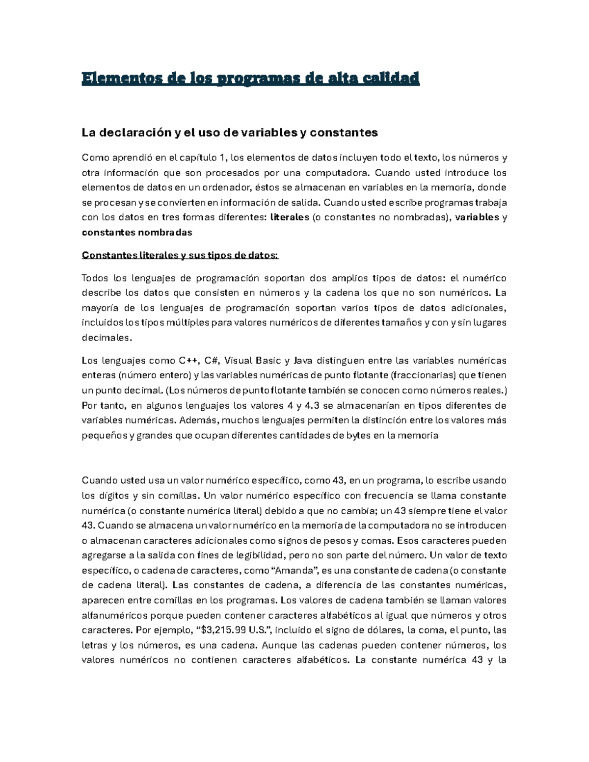 Resumen Capitulo 2 - Elementos de los programas de alta calidad ...