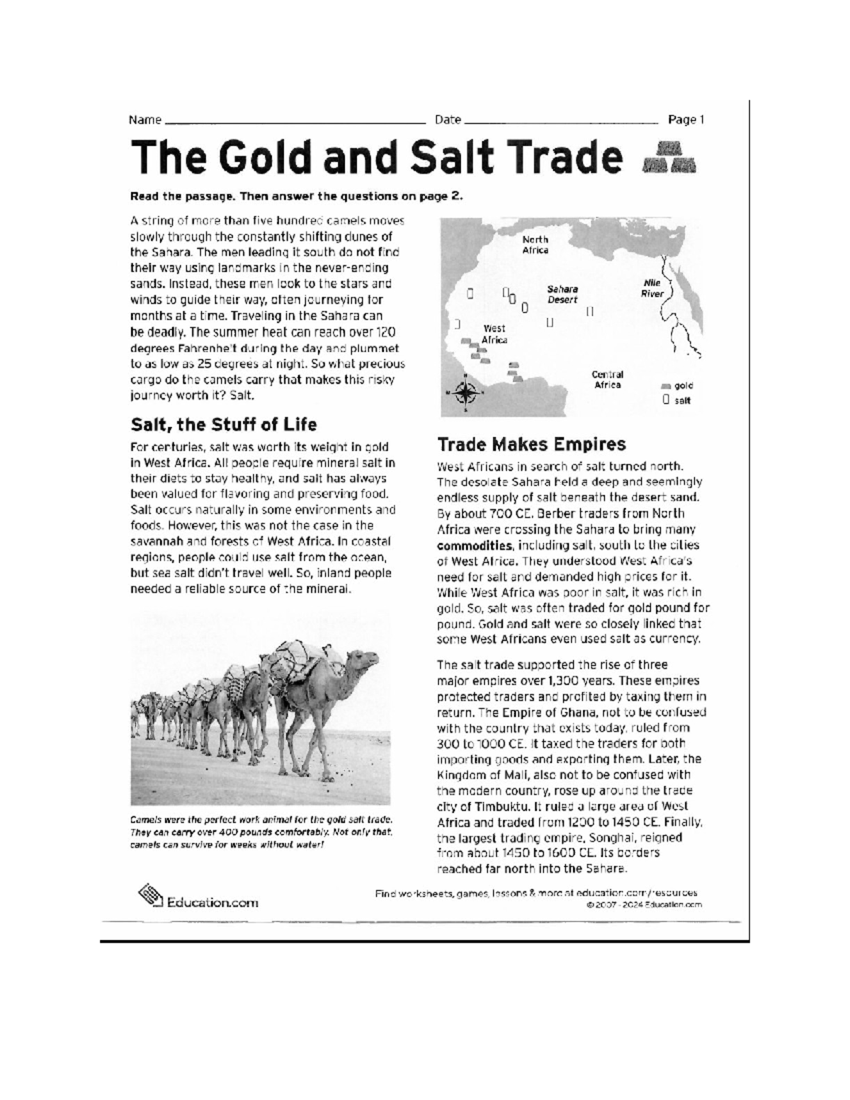 Gold and Salt Trade Worksheet: An In-Depth Exploration - Studocu