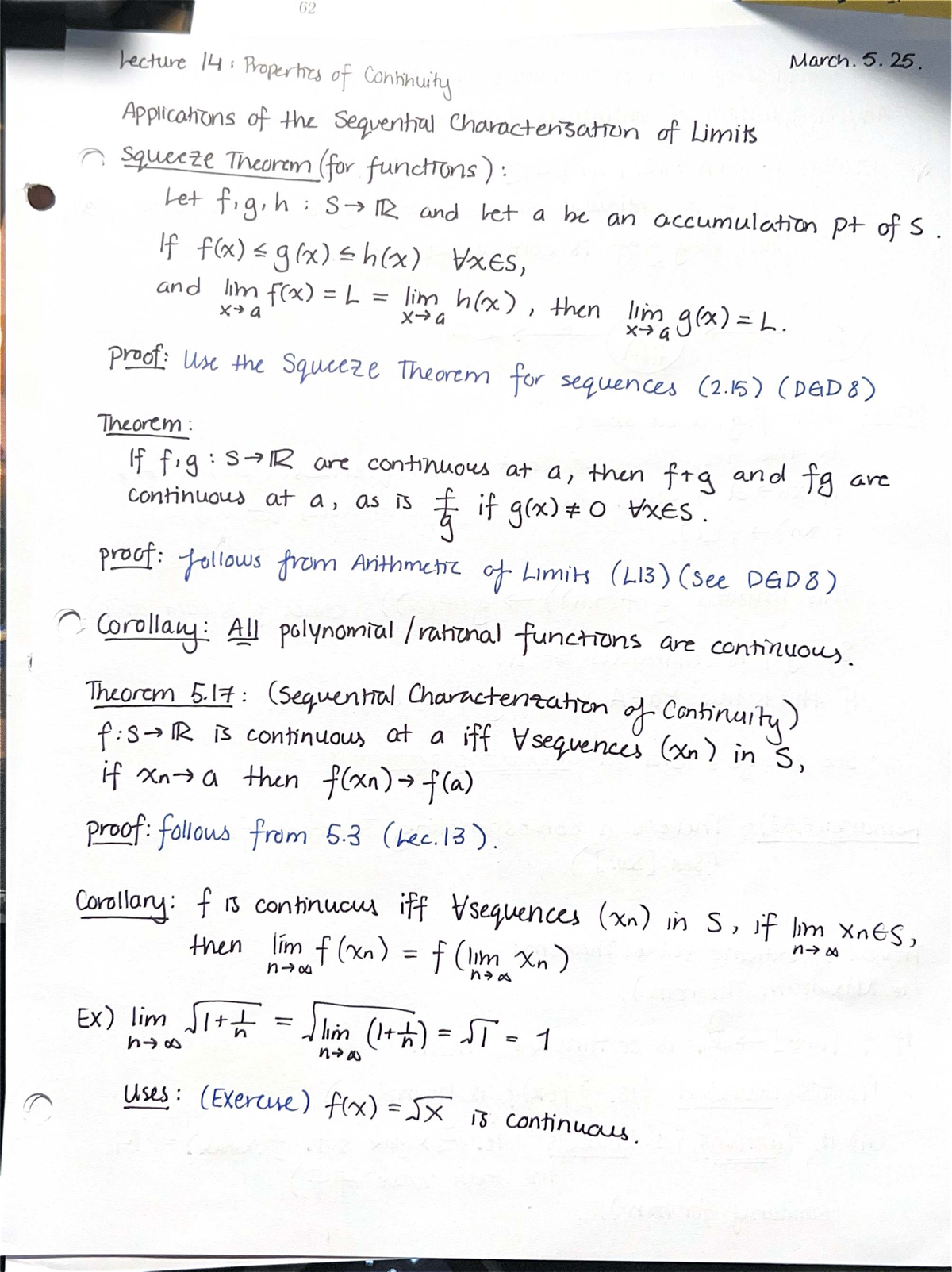 Lec. 14: Properties of Continuity and Sequential Limits (DGD8) - Studocu