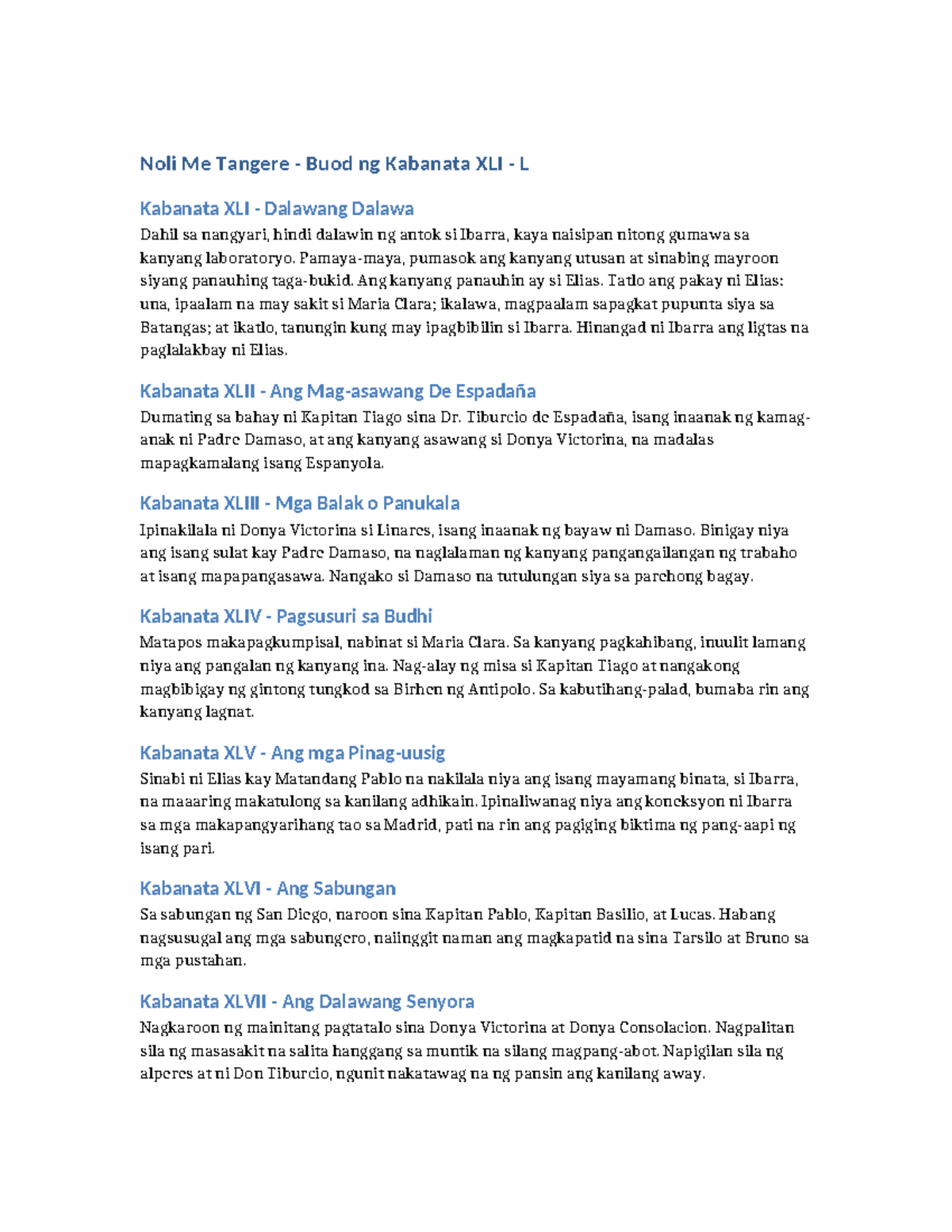 Noli Me Tangere Kabanata 41-50 - Noli Me Tangere - Buod ng Kabanata XLI ...
