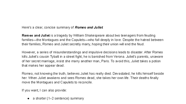 Romeo and Juliet - Tragic Summary and Analysis Notes - Studocu