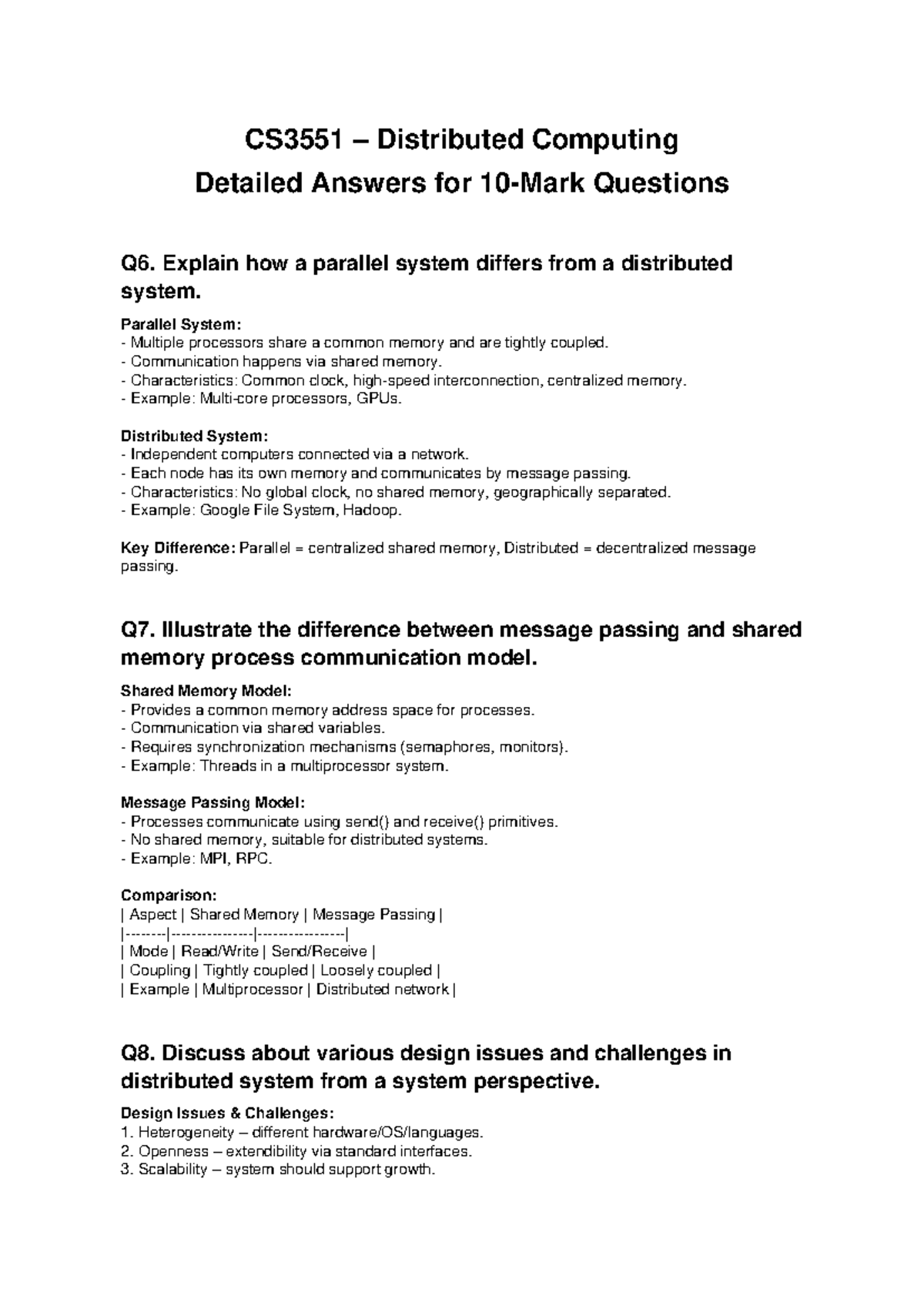 CS3551 Distributed Computing: Key Differences in Systems & Communication - Studocu
