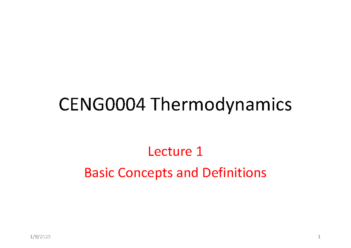 Thermodynamics Lecture 1: Basic concepts and definitions - Studocu