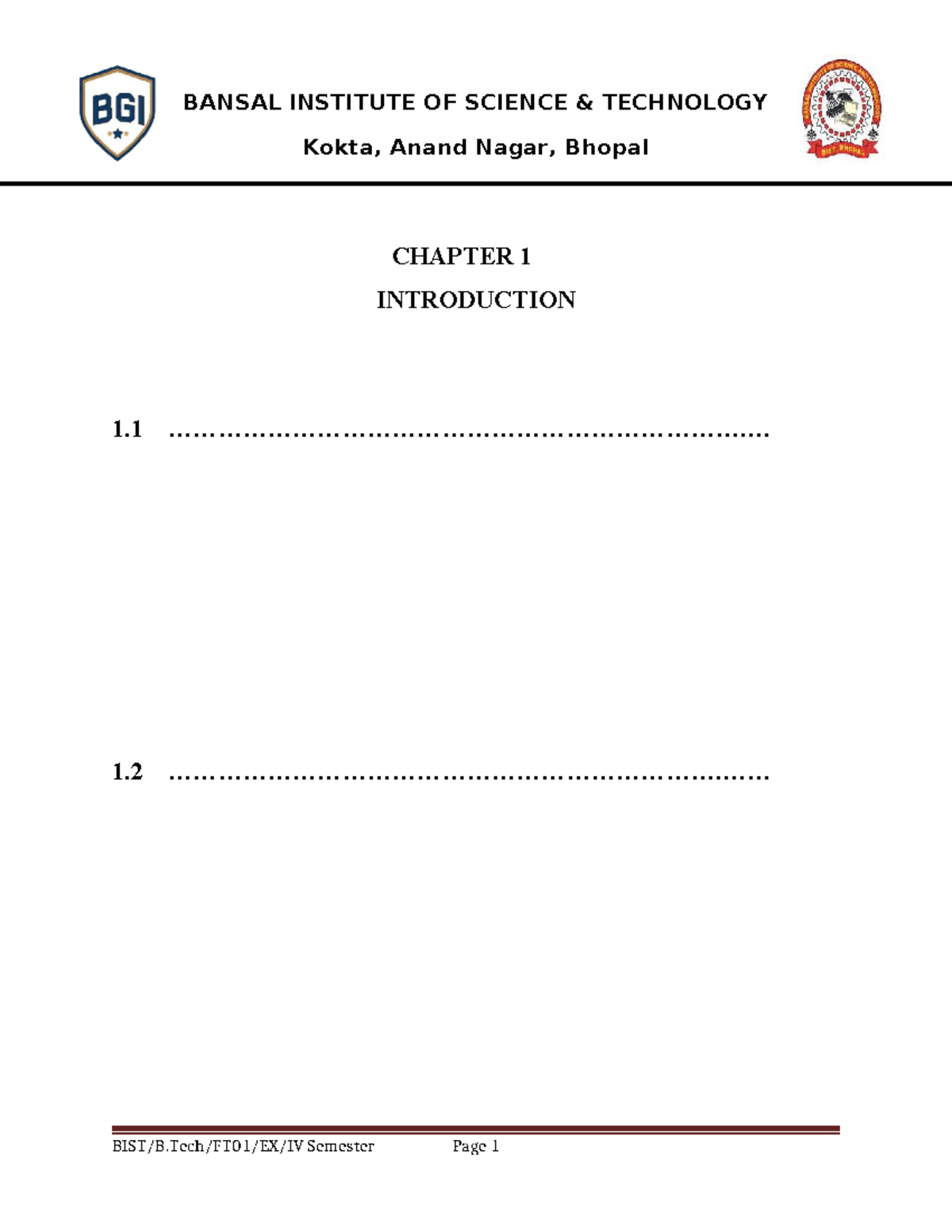 BIST/B.Tech/FT01/EX/IV Sem - Minor Major Project Report - Studocu
