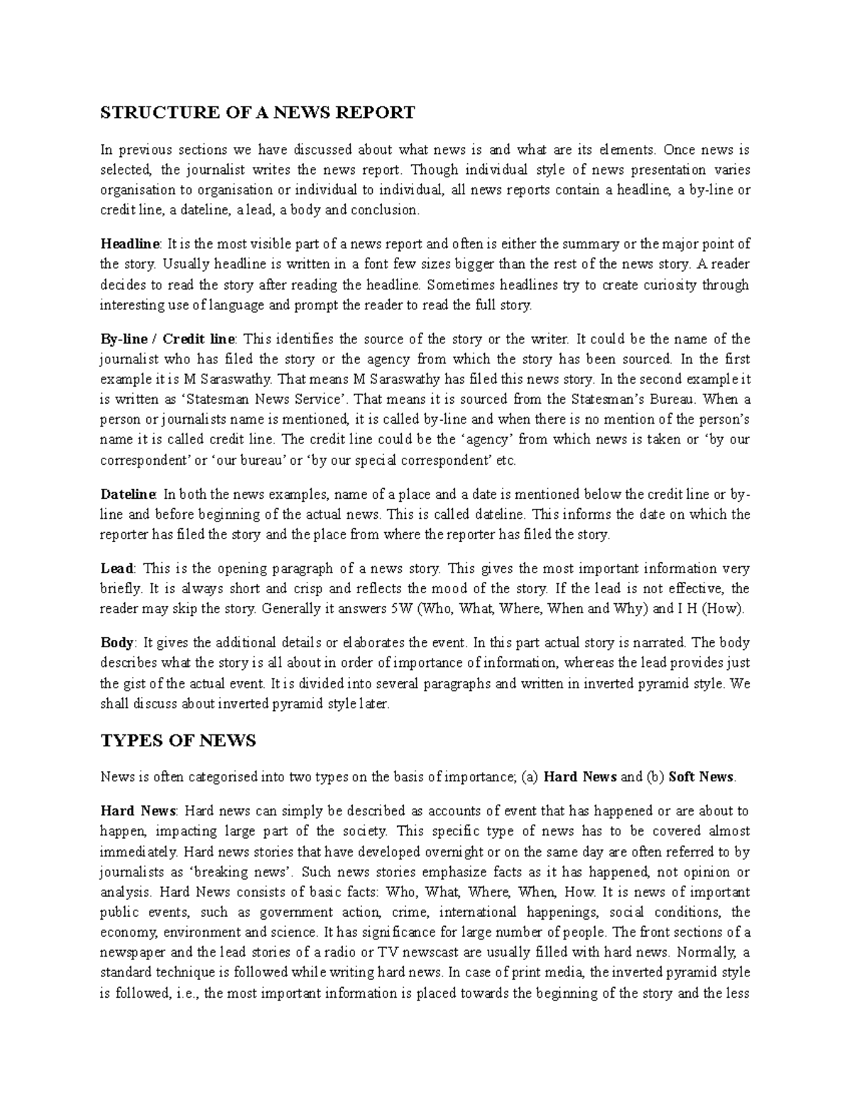 Structure of a News Report: Key Elements and Types Explained - Studocu