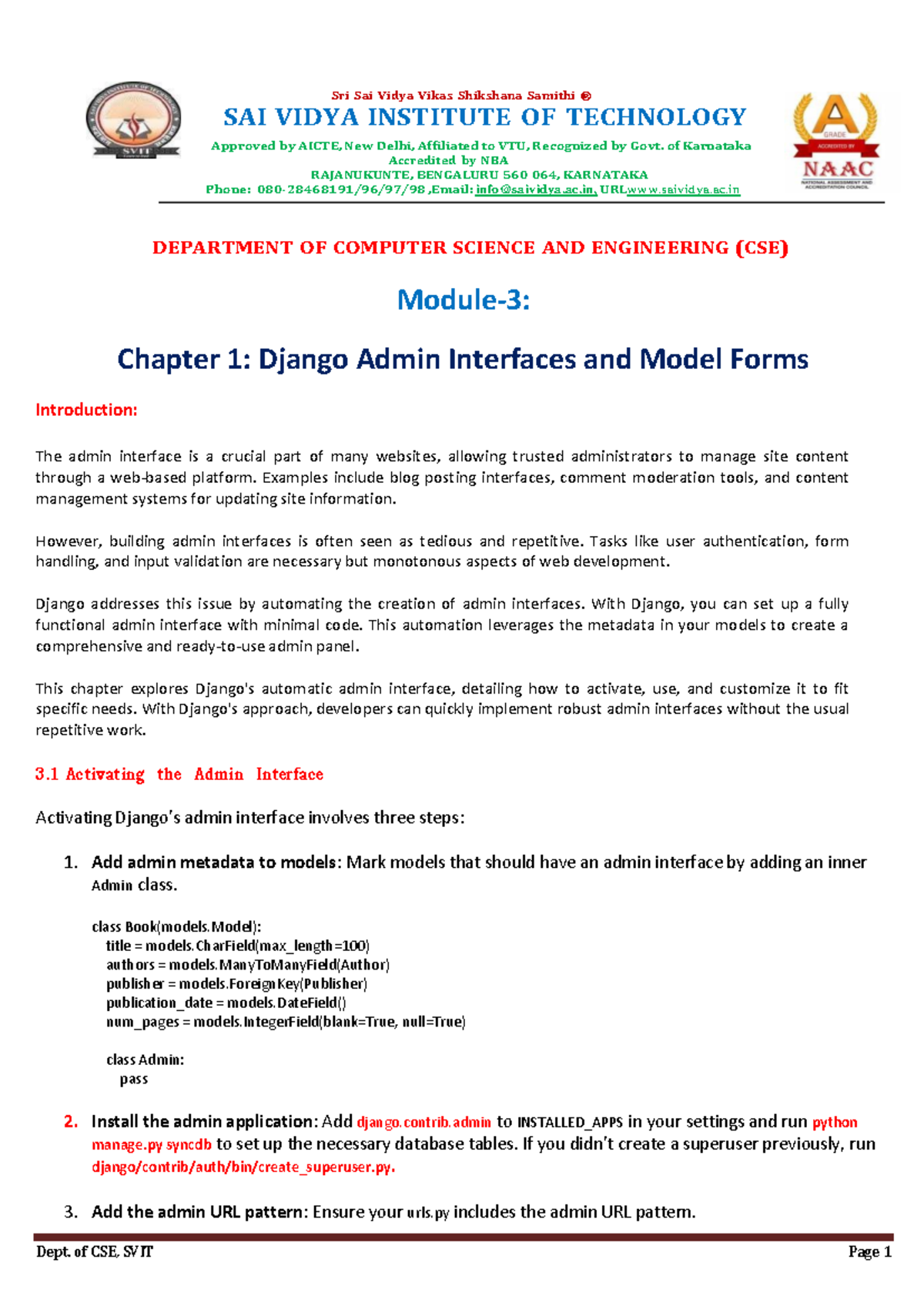 FSD M3 Notes: Exploring Django's Admin Interfaces and Model Forms - Studocu